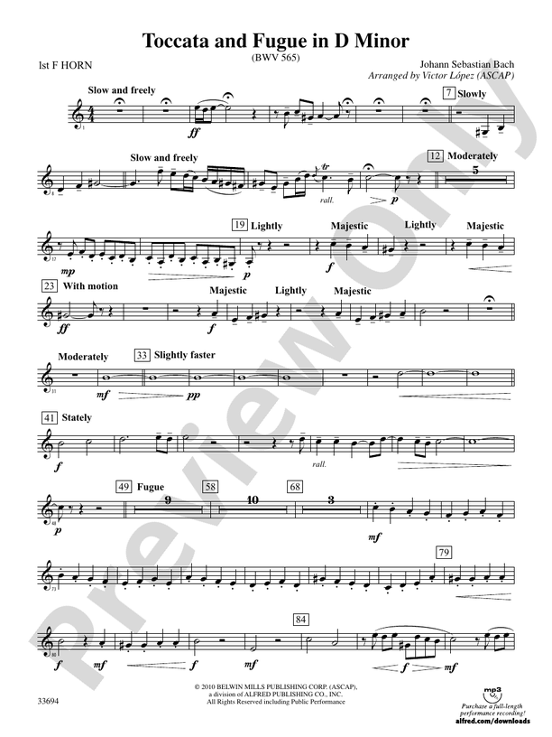 Toccata and Fugue in D Minor: 1st F Horn: 1st F Horn Part - Digital ...