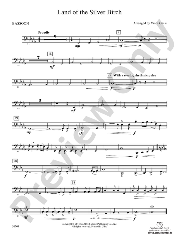 Land of the Silver Birch: Bassoon: Bassoon Part - Digital Sheet Music ...