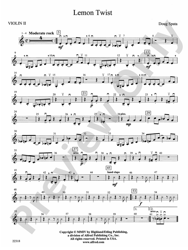 Lemon Twist: 2nd Violin: 2nd Violin Part - Digital Sheet Music Download