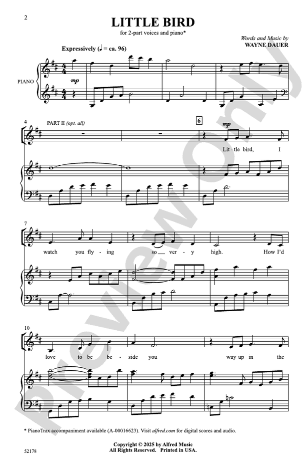 Little Bird: 2-Part Choral Octavo: Wayne Dauer - Digital Sheet Music ...