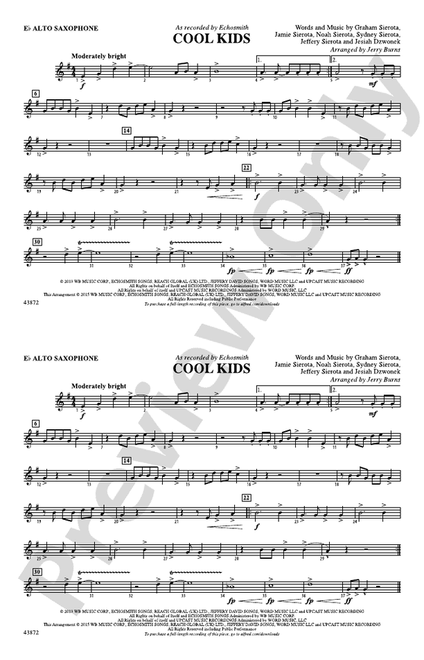 Cool Kids: E-flat Alto Saxophone: E-flat Alto Saxophone Part - Digital ...