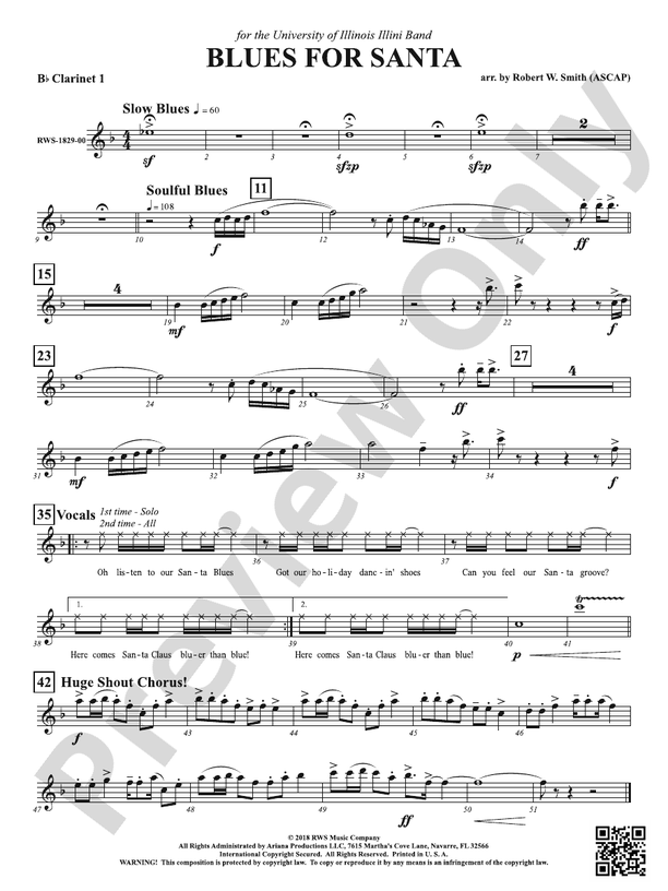 Blues for Santa: 1st B-flat Clarinet: 1st B-flat Clarinet Part - Digital Sheet Music Download