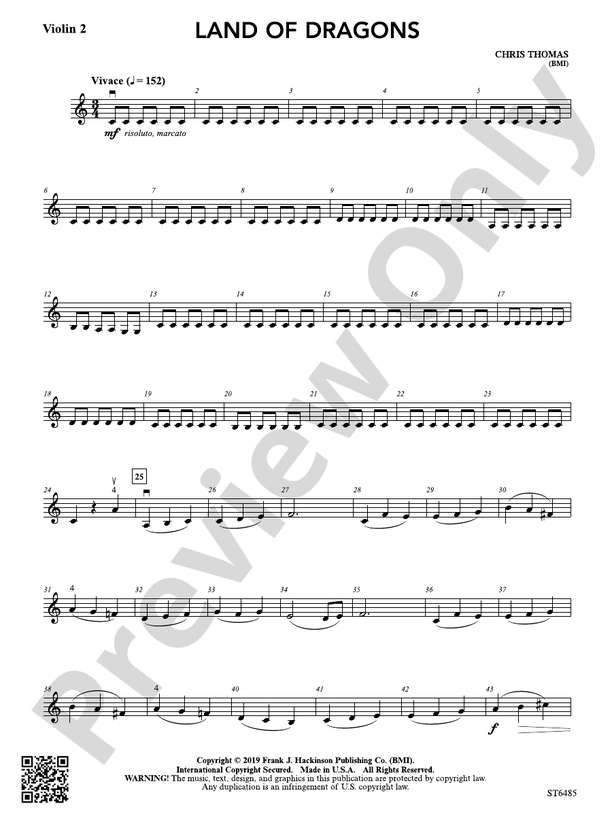 Land of Dragons: Violin 2: Violin 2 Part: Chris Thomas - Digital Sheet ...
