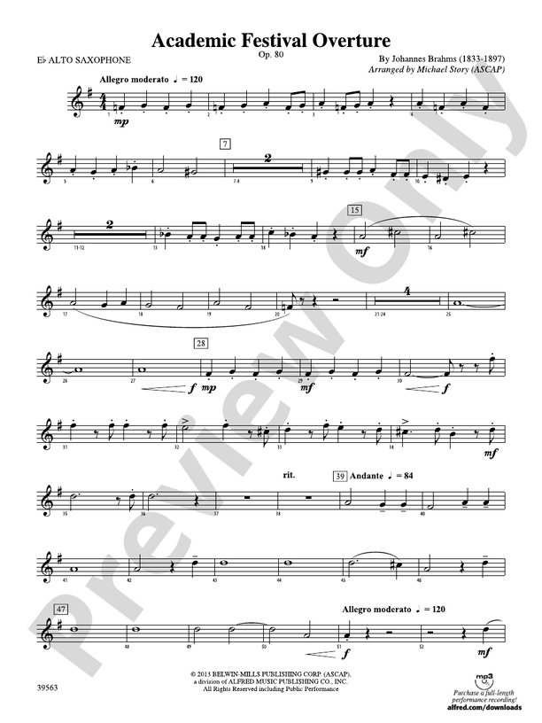 Academic Festival Overture: E-flat Alto Saxophone: E-flat Alto ...