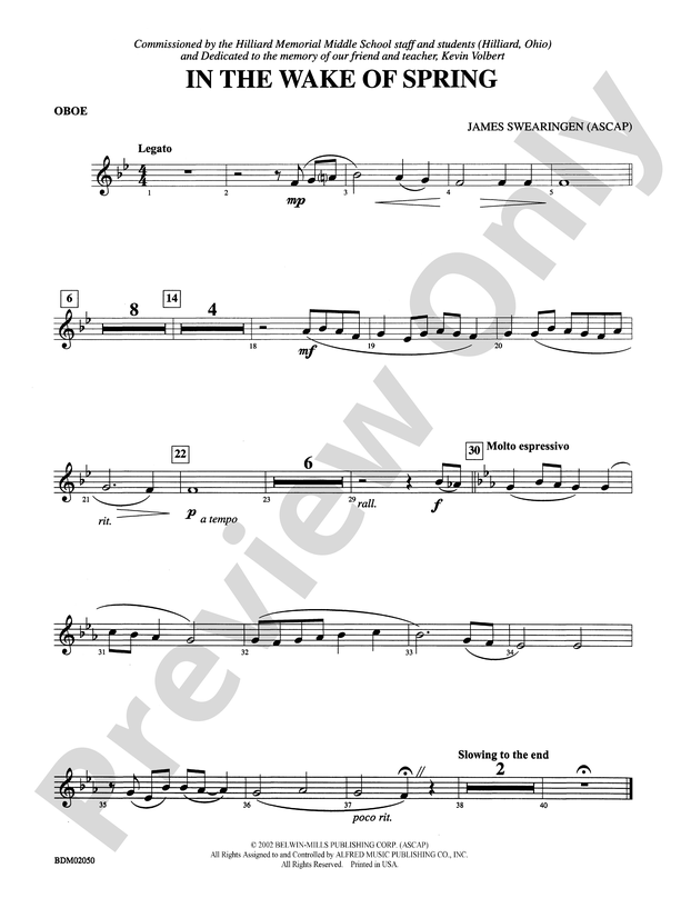 In the Wake of Spring: Oboe: Oboe Part - Digital Sheet Music Download