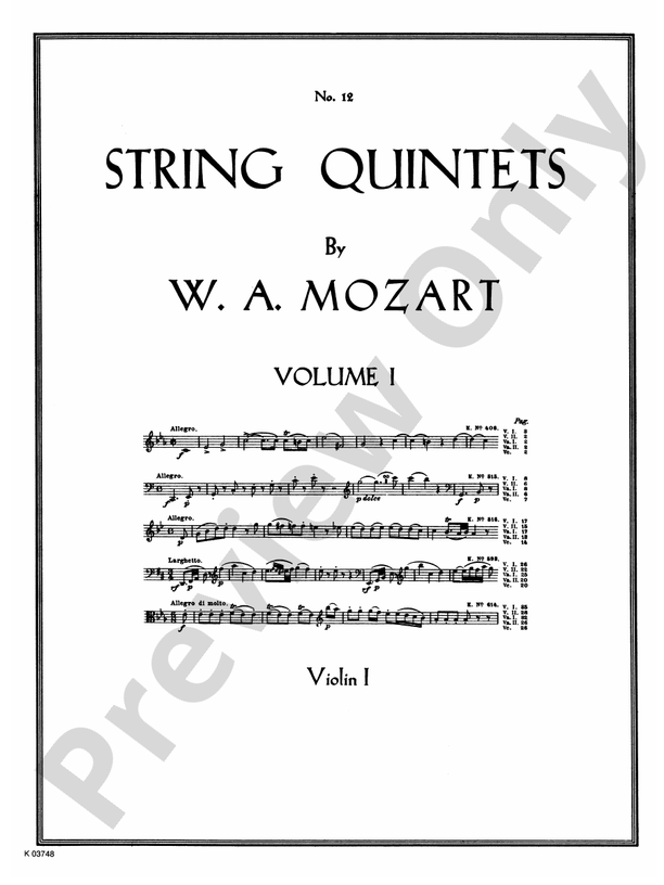 String Quintets, K. 406, 515, 516, 593, 614: 1st Violin: 1st Violin Part - Digital Sheet Music ...