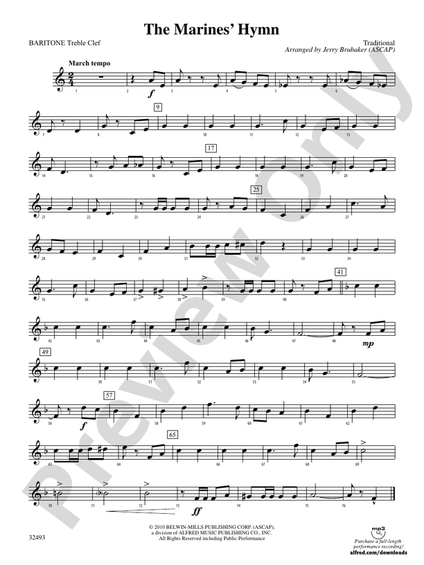 The Marines' Hymn: Baritone T.C.: Baritone T.C. Part - Digital Sheet ...