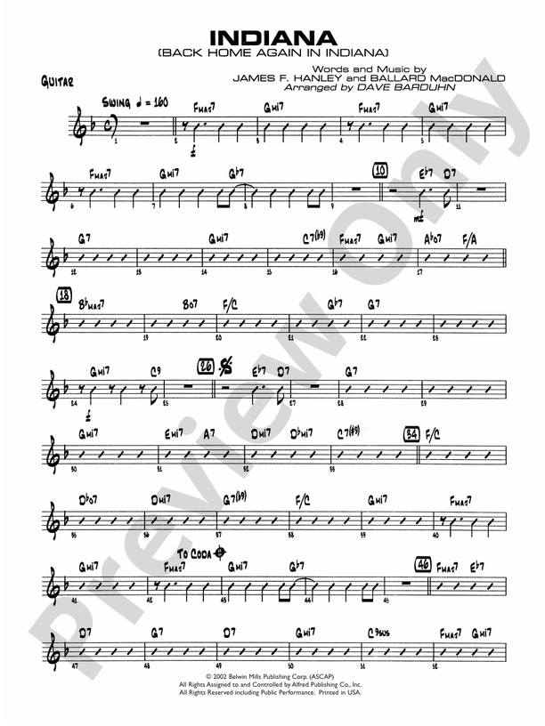 Indiana (Back Home Again in Indiana): Guitar: Guitar Part - Digital ...