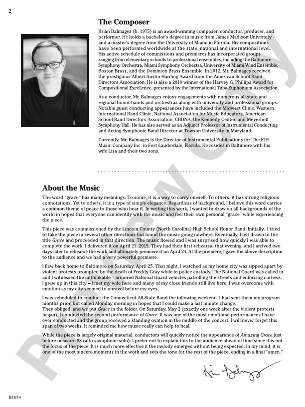 Grace: Score: Concert Band Score: Brian Balmages - Digital Sheet Music ...
