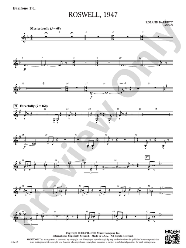 Roswell, 1947: Baritone T.C.: Baritone T.C. Part: Roland Barrett ...