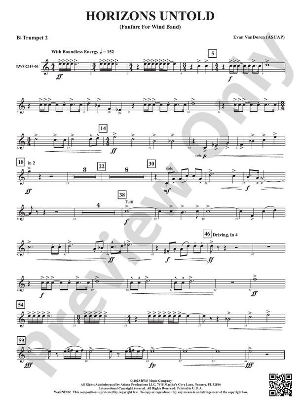 Horizons Untold - Fanfare for Wind Band: 2nd B-flat Trumpet: 2nd B-flat Trumpet Part: Evan ...