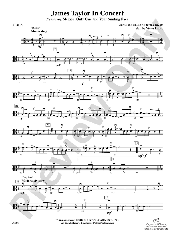 James Taylor in Concert: Viola: Viola Part - Digital Sheet Music Download