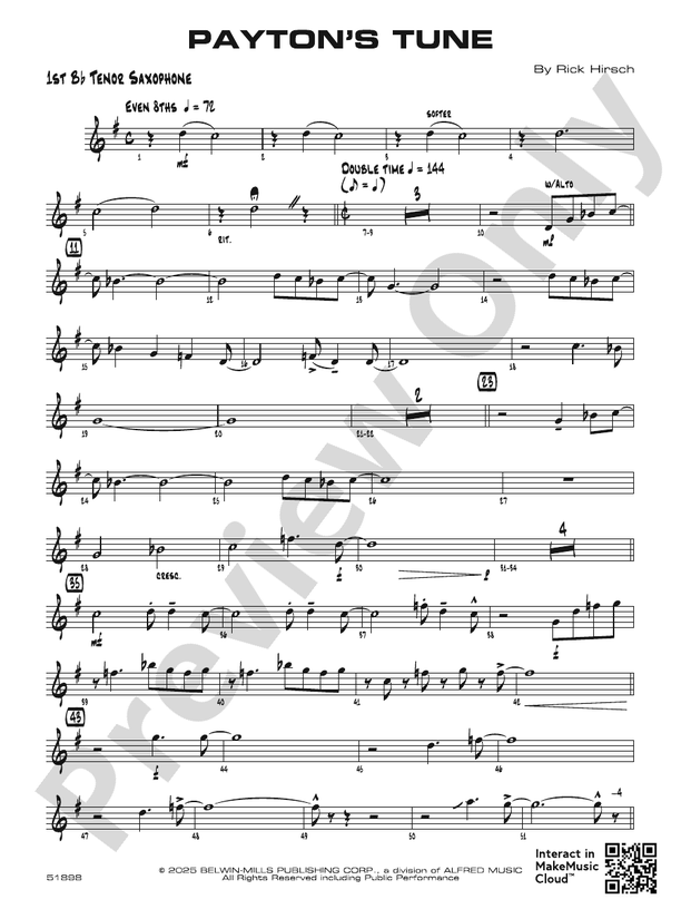 Payton's Tune: B-flat Tenor Saxophone: B-flat Tenor Saxophone Part ...