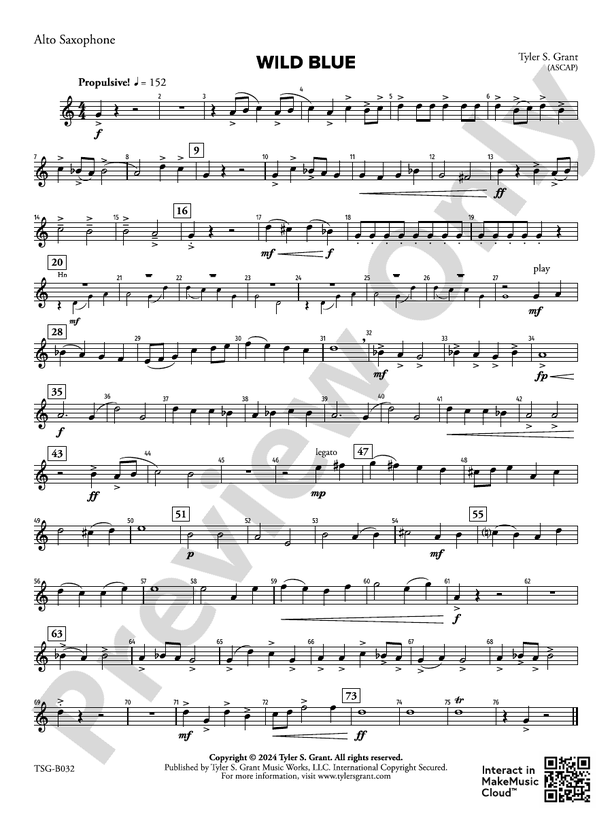 Wild Blue: E-flat Alto Saxophone: E-flat Alto Saxophone Part: Tyler S ...