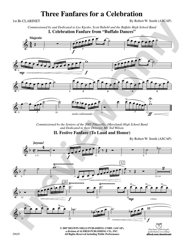 Three Fanfares for a Celebration: 1st B-flat Clarinet: 1st B-flat ...