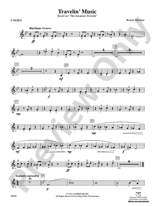 Travelin' Music: 1st F Horn: 1st F Horn Part - Digital Sheet Music Download
