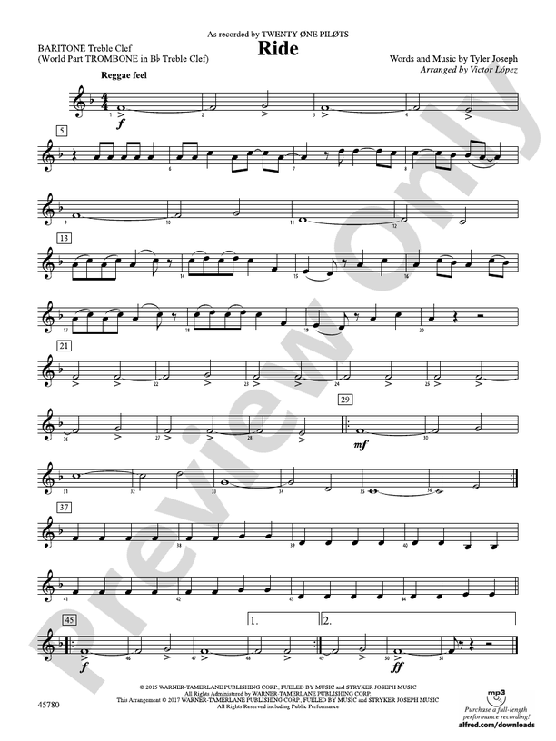 Ride: Baritone T.C.: Baritone T.C. Part - Digital Sheet Music Download