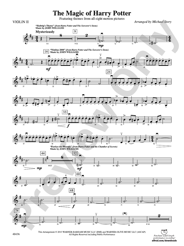 The Magic of Harry Potter: 2nd Violin: 2nd Violin Part - Digital Sheet ...