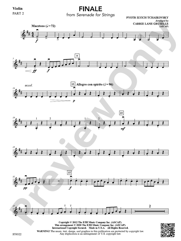 Finale (From Serenade for Strings): Part 2 Violin: Part 2 Violin Part: Pyotr Ilyich Tchaikovsky ...