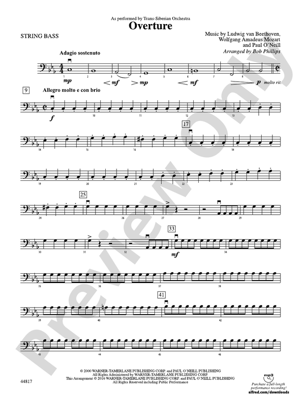 Overture: String Bass: String Bass Part - Digital Sheet Music Download