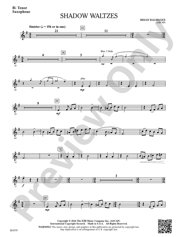 Shadow Waltzes: B-flat Tenor Saxophone: B-flat Tenor Saxophone Part ...