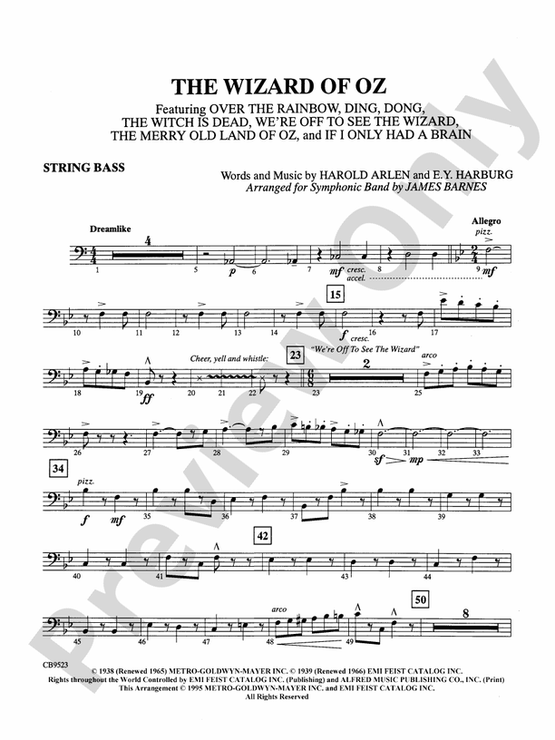 The Wizard of Oz (Medley): String Bass: String Bass Part - Digital Sheet Music Download
