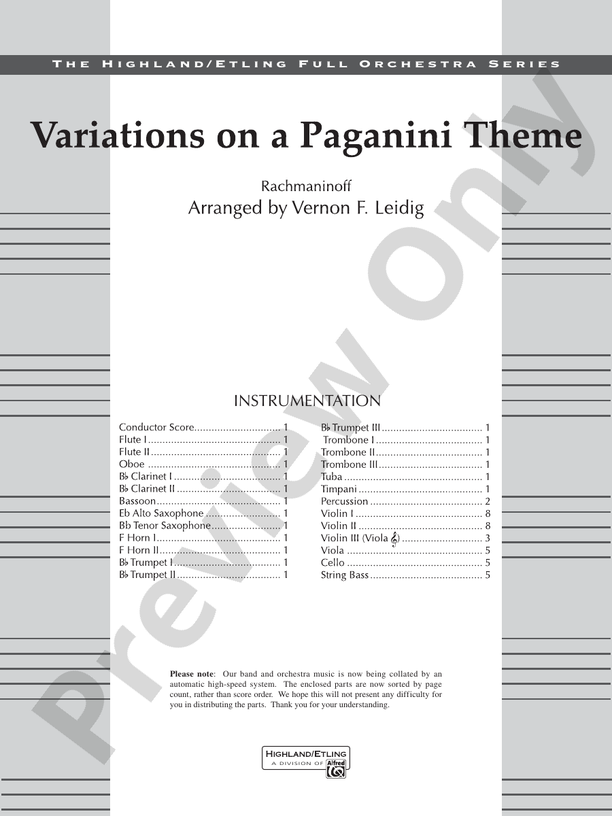 Variations on a Paganini Theme: Score: Full Orchestra Score - Digital ...