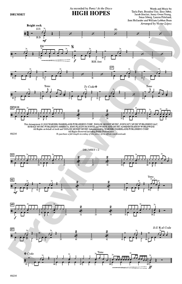 High Hopes: Drums: Drums Part - Digital Sheet Music Download