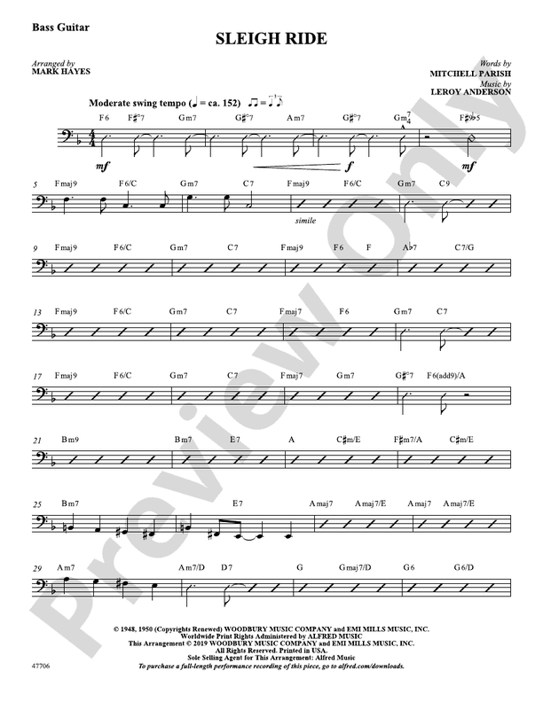 Sleigh Ride: String Bass: String Bass Part - Digital Sheet Music Download