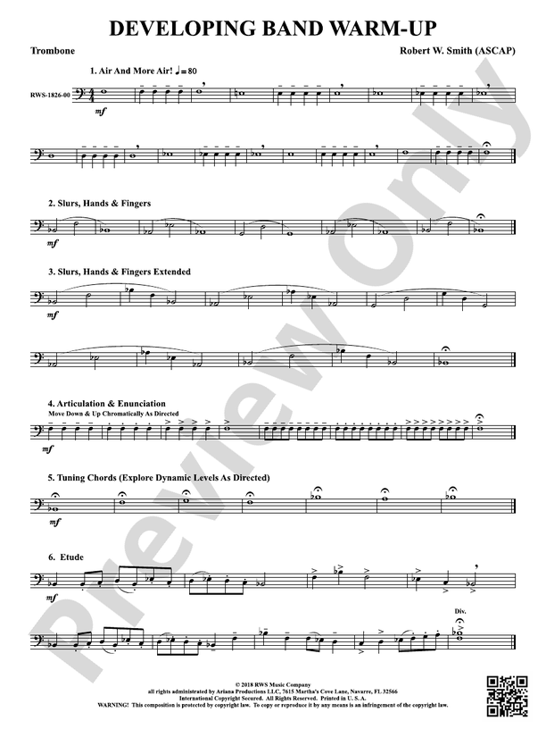 Developing Band Warm-Up: 1st Trombone: 1st Trombone Part: Robert W ...