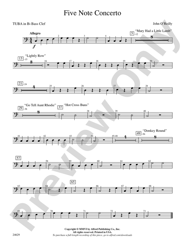 Five-Note Concerto: (wp) B-flat Tuba B.C.: (wp) B-flat Tuba B.C. World Part - Digital Sheet ...