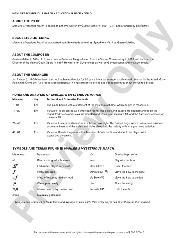 Mahler's Mysterious March: Cello Educational Pack: Cello Educational ...