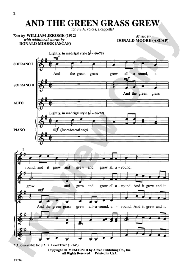 And the Green Grass Grew: SSA, a cappella Choral Octavo: Donald Moore ...