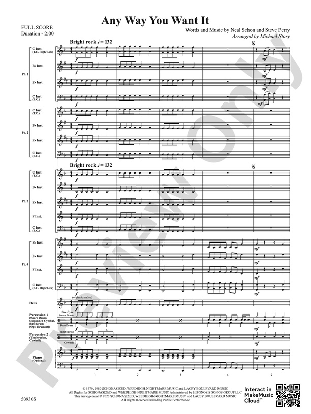 Any Way You Want It: Concert Band Conductor Score & Parts: Neal Schon ...