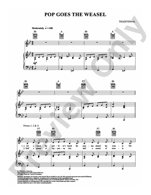 Pop Goes the Weasel: Piano/Vocal/Chords: Traditional - Digital Sheet Music Download