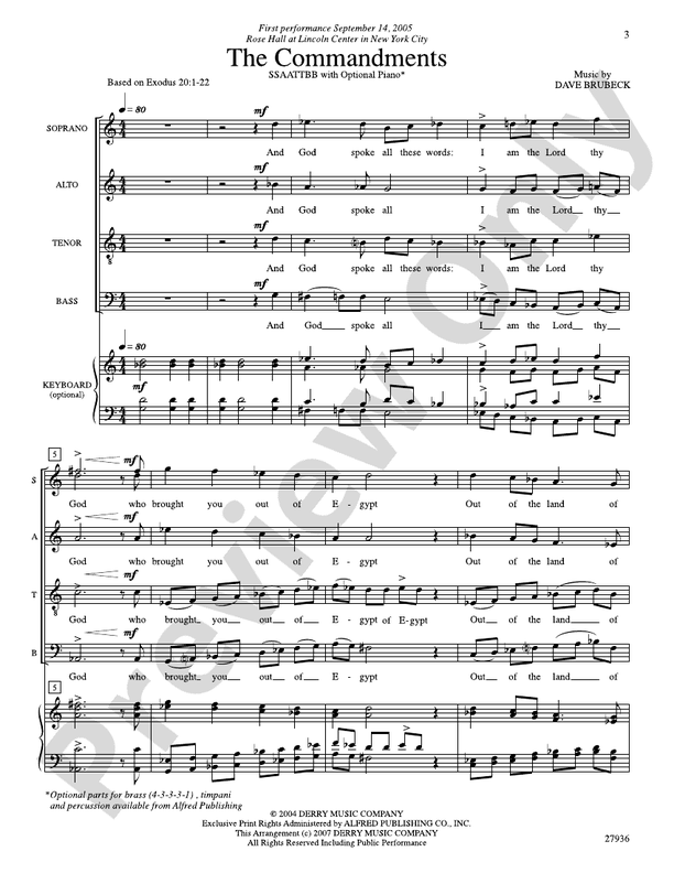 The Commandments: SSAATTBB Choral Octavo: Dave Brubeck - Digital Sheet ...