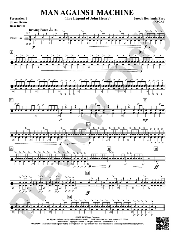 Man Against Machine - The Legend of John Henry: 1st Percussion: 1st ...