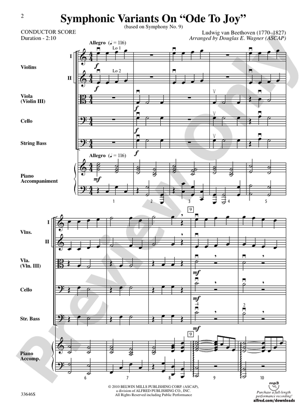 Symphonic Variants on Ode to Joy: Score: String Orchestra Score ...