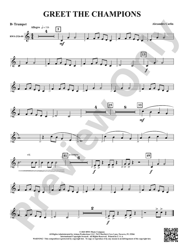 Greet The Champions: 1st B-flat Trumpet: 1st B-flat Trumpet Part ...