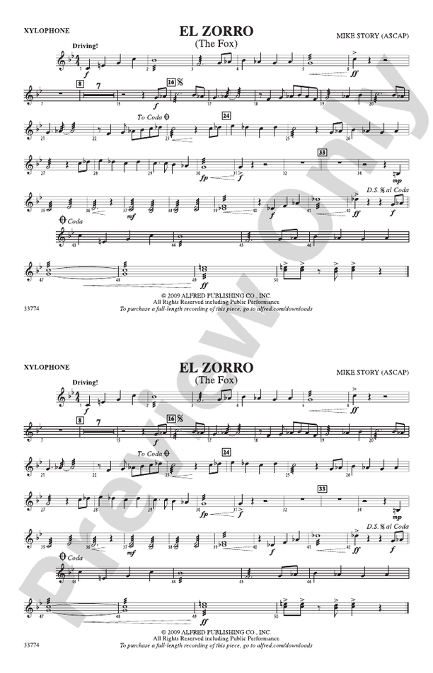 El Zorro: Xylophone: Xylophone Part - Digital Sheet Music Download