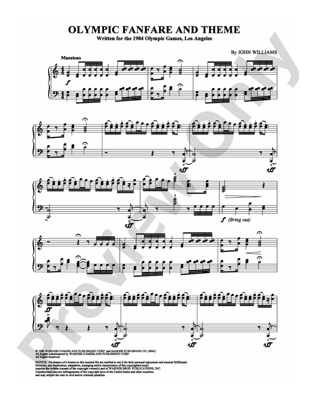 Olympic Fanfare and Theme: Piano: John Williams - Digital Sheet Music ...