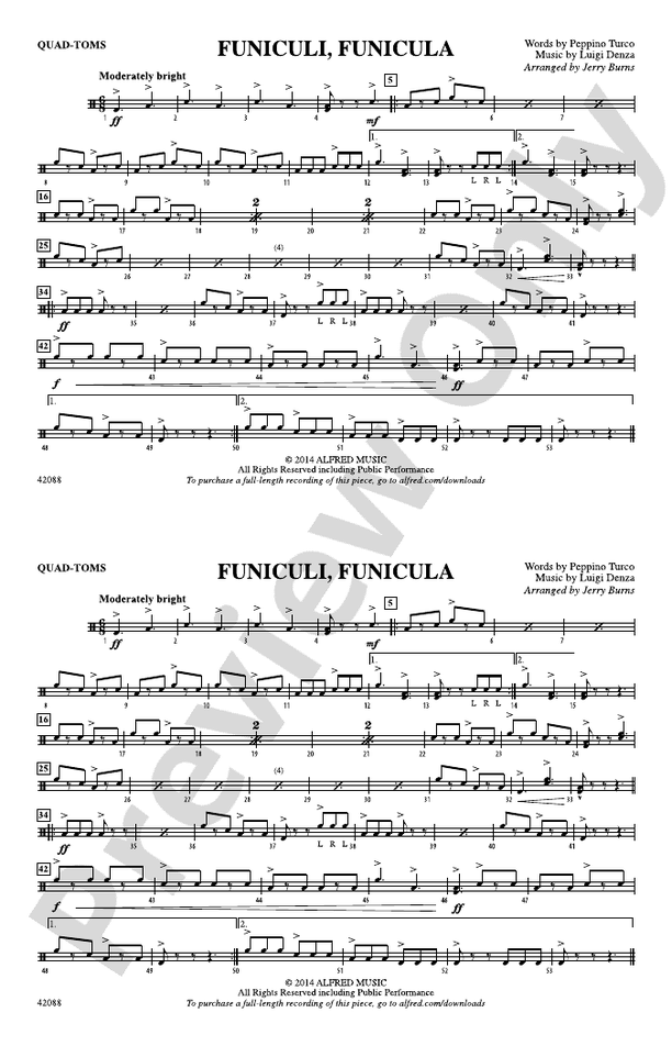 Funiculi, Funicula: Quad-Toms: Quad-Toms Part - Digital Sheet Music ...