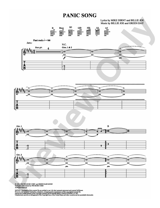 Panic Song: Easy Guitar: Green Day - Digital Sheet Music Download