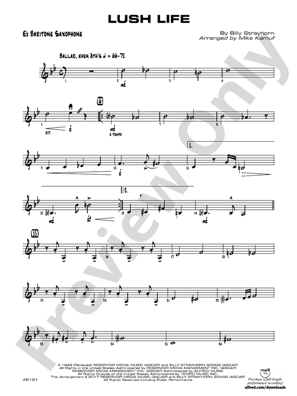 Lush Life: E-flat Baritone Saxophone: E-flat Baritone Saxophone Part - Digital Sheet Music Download