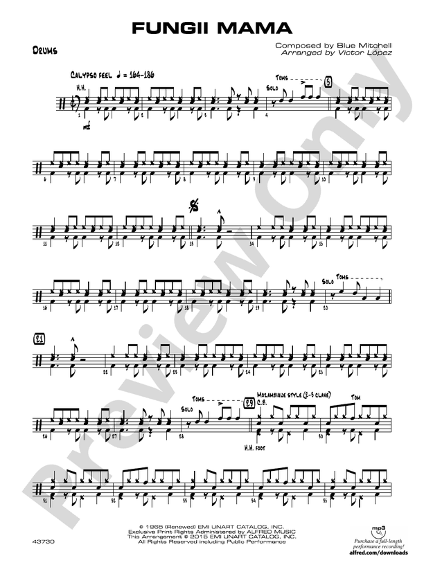 Fungii Mama: Drums: Drums Part - Digital Sheet Music Download