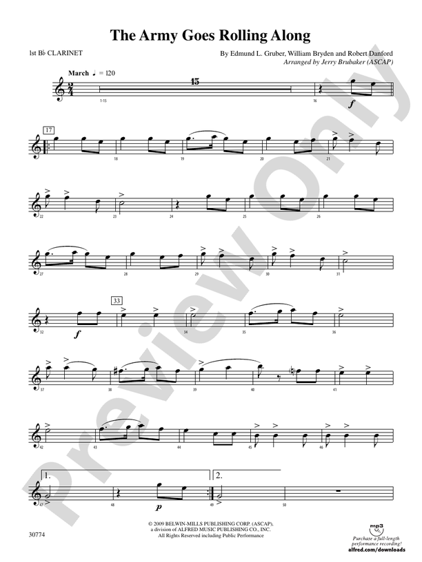 The Army Goes Rolling Along: 1st B-flat Clarinet: 1st B-flat Clarinet ...