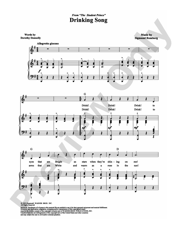 Drinking Song: Piano/Vocal/Chords: Sigmund Romberg - Digital Sheet ...