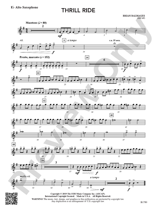 Thrill Ride: E-flat Alto Saxophone: E-flat Alto Saxophone Part: Brian ...