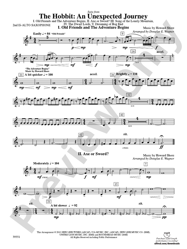 The Hobbit: An Unexpected Journey, Suite from: 2nd E-flat Alto ...