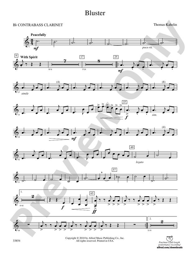 Bluster: (wp) B-flat Contrabass Clarinet: (wp) B-flat Contrabass Clarinet World Part - Digital ...